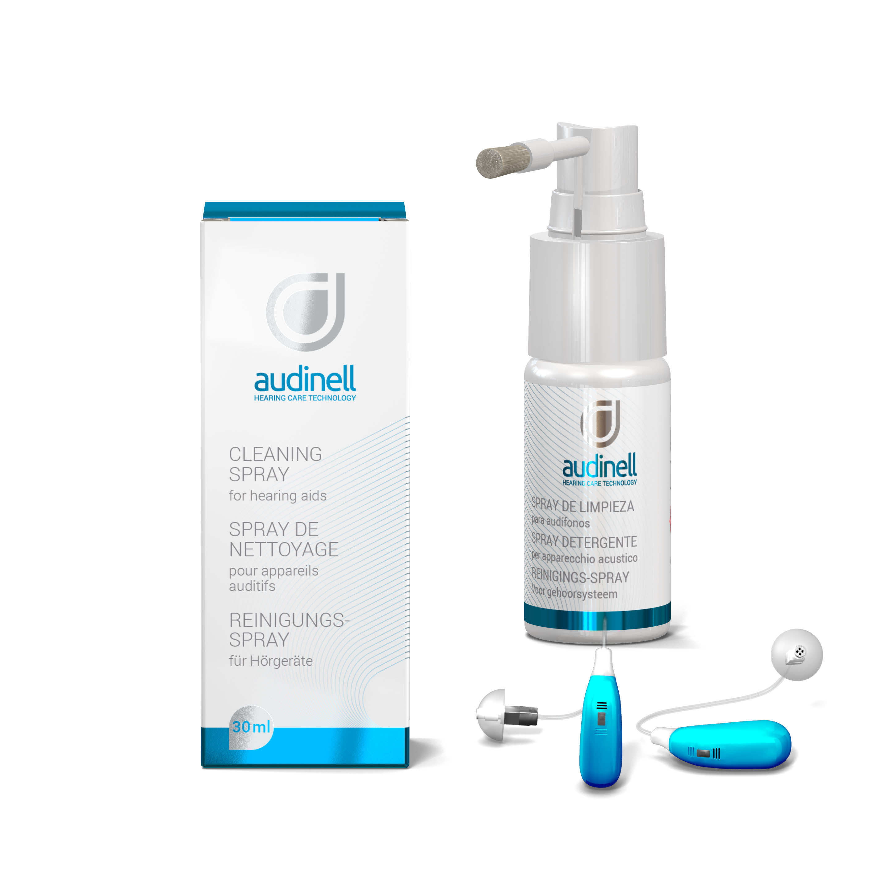 Audinell Cleaning Spray + Brush | For Hearing Aids, Earbuds
